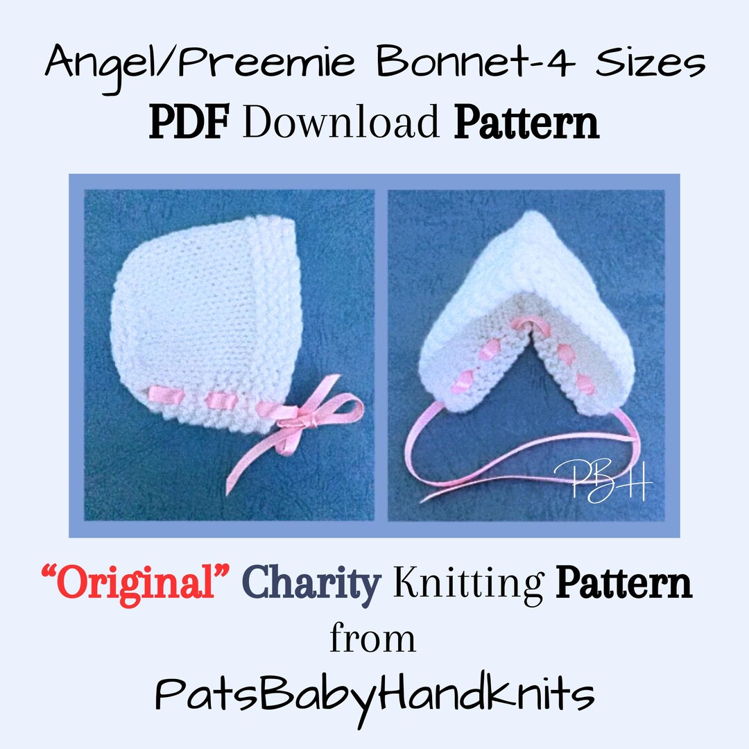 Easy Knit Baby Bonnet Pattern, Preemie & Angel Sizes (PDF Digital ...