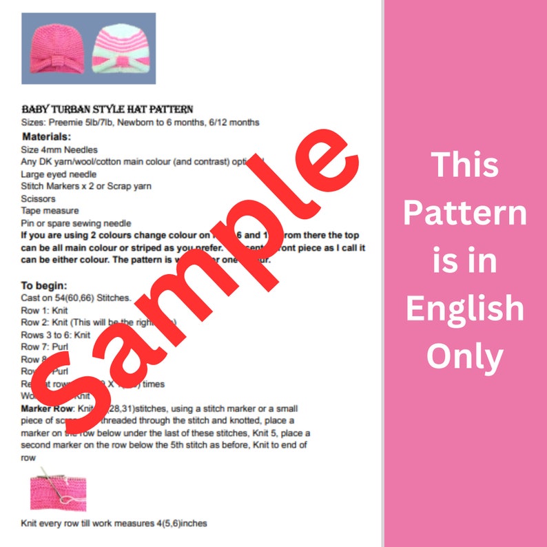 Baby Turban Hat Knitting Patterns, 2 Designs, Newborn to 12 Months (PDF ...