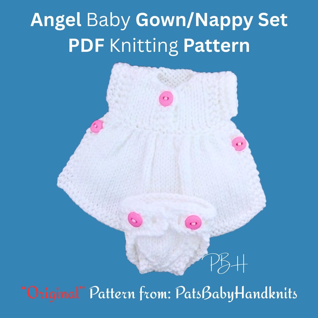 ANGEL Baby Knitting Pattern, Gown and Nappy, PDF Download, Babies Born ...
