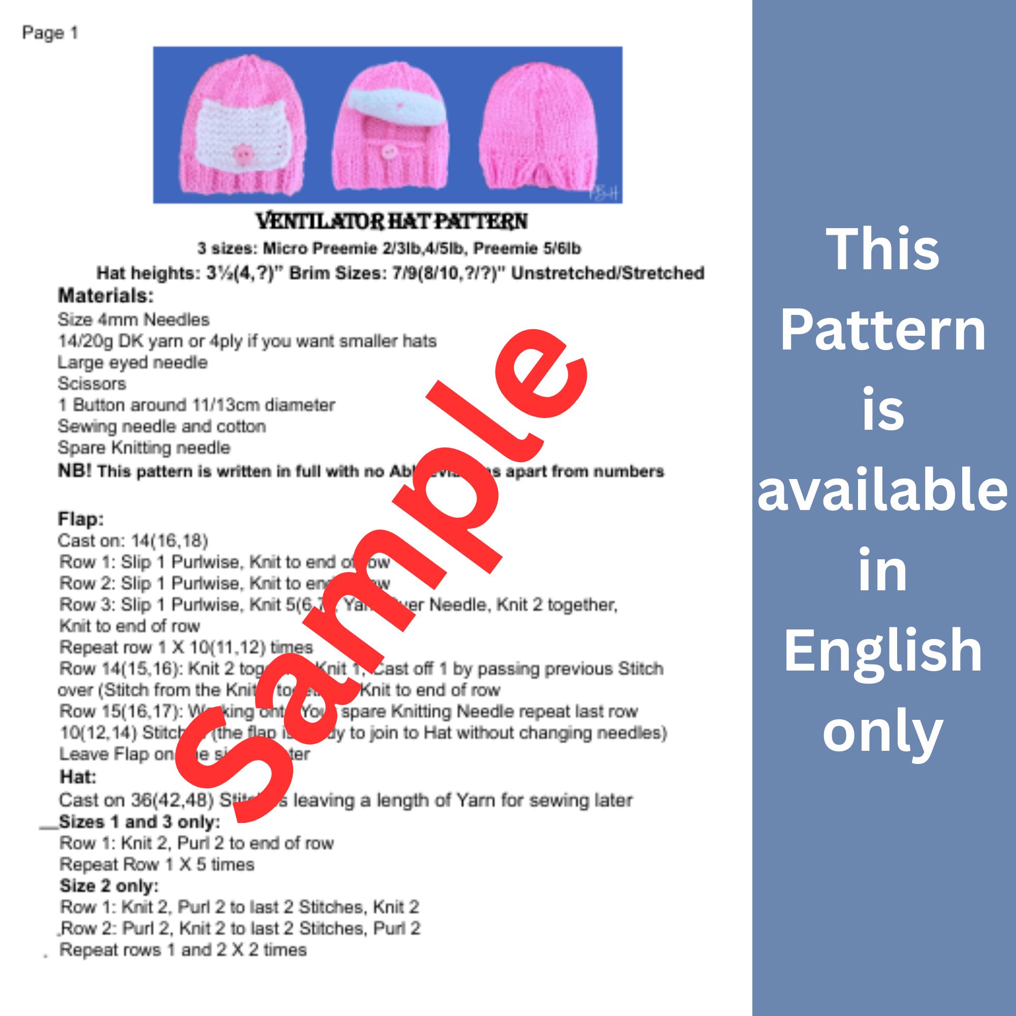 Ventilator Preemie Hat Knitting Pattern, Charity Pattern for NICU (PDF ...