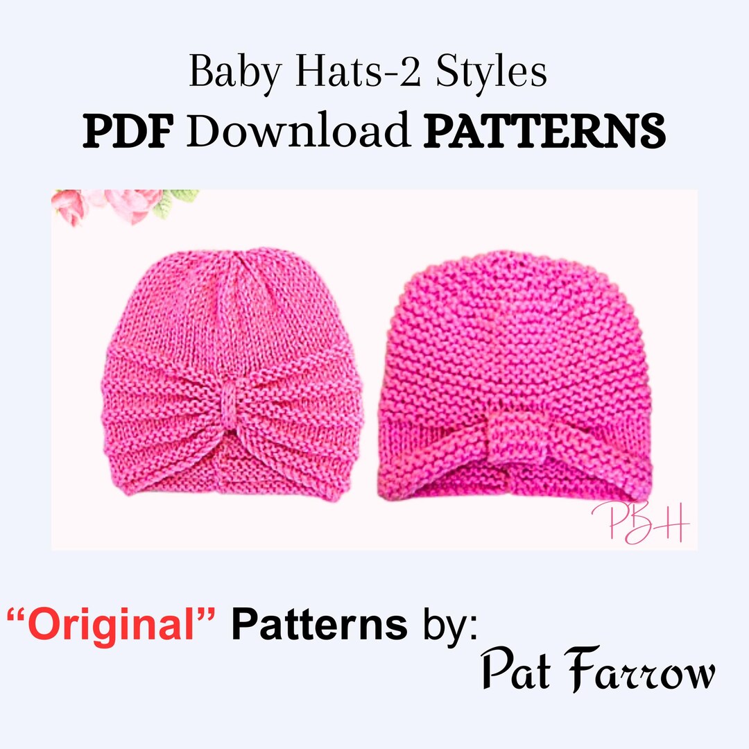 BABY Turban Hat Knitting Patterns, 2 Designs for Newborns, PDF Digital ...