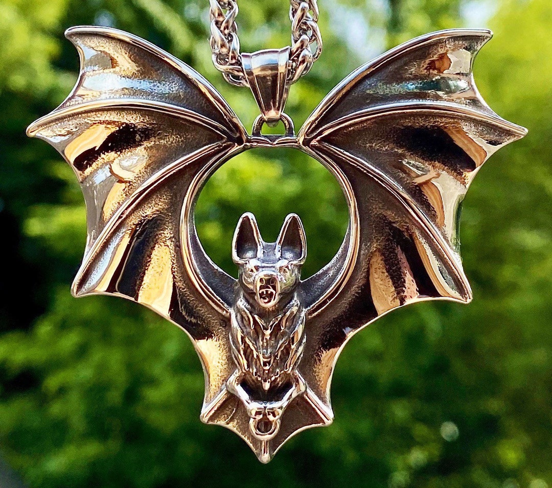 Large 3 Dimensional Stainless Steel Bat Pendant Necklace - Etsy