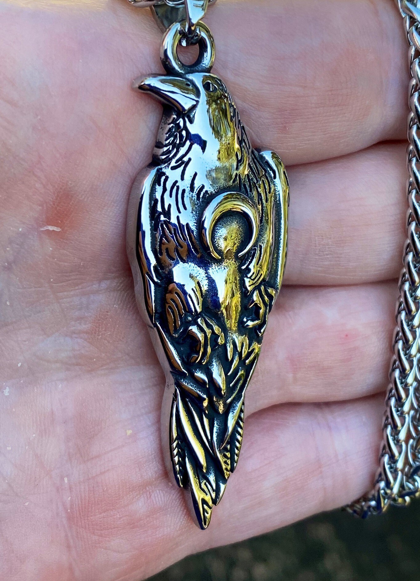 Large Stunning Stainless Steel Raven Pendant Necklace - Etsy