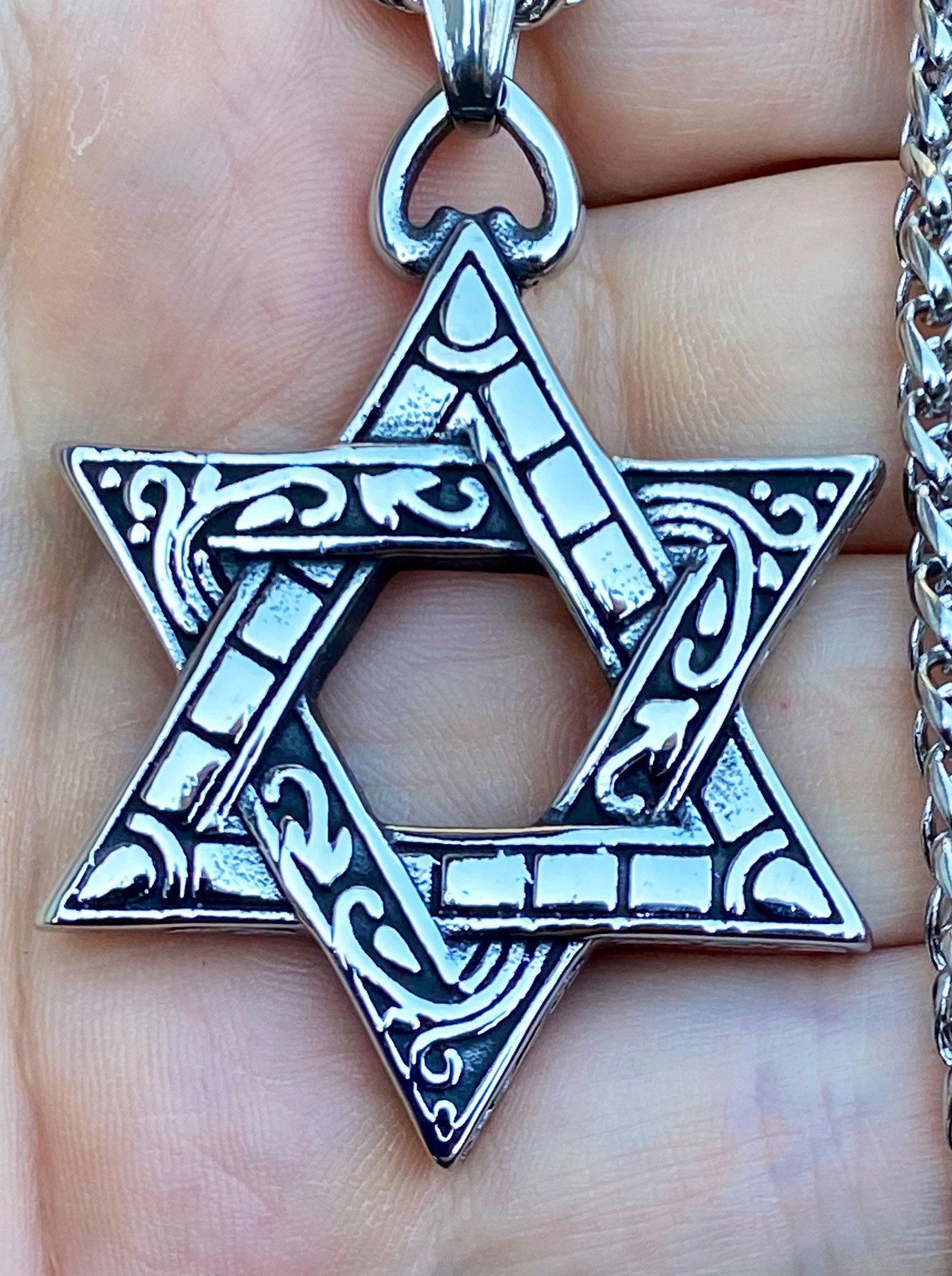 Large and Heavy Steel Star of David Pendant Necklace - Etsy UK
