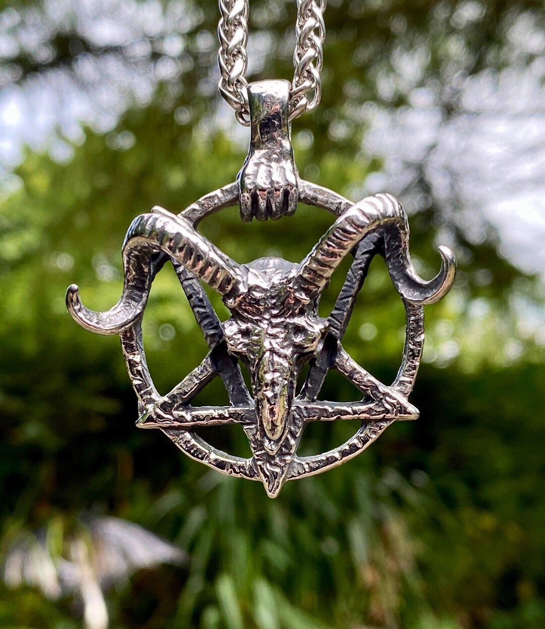 Large Heavy Stainless Steel Pentagram and Ram Skull Pendant Necklace - Etsy