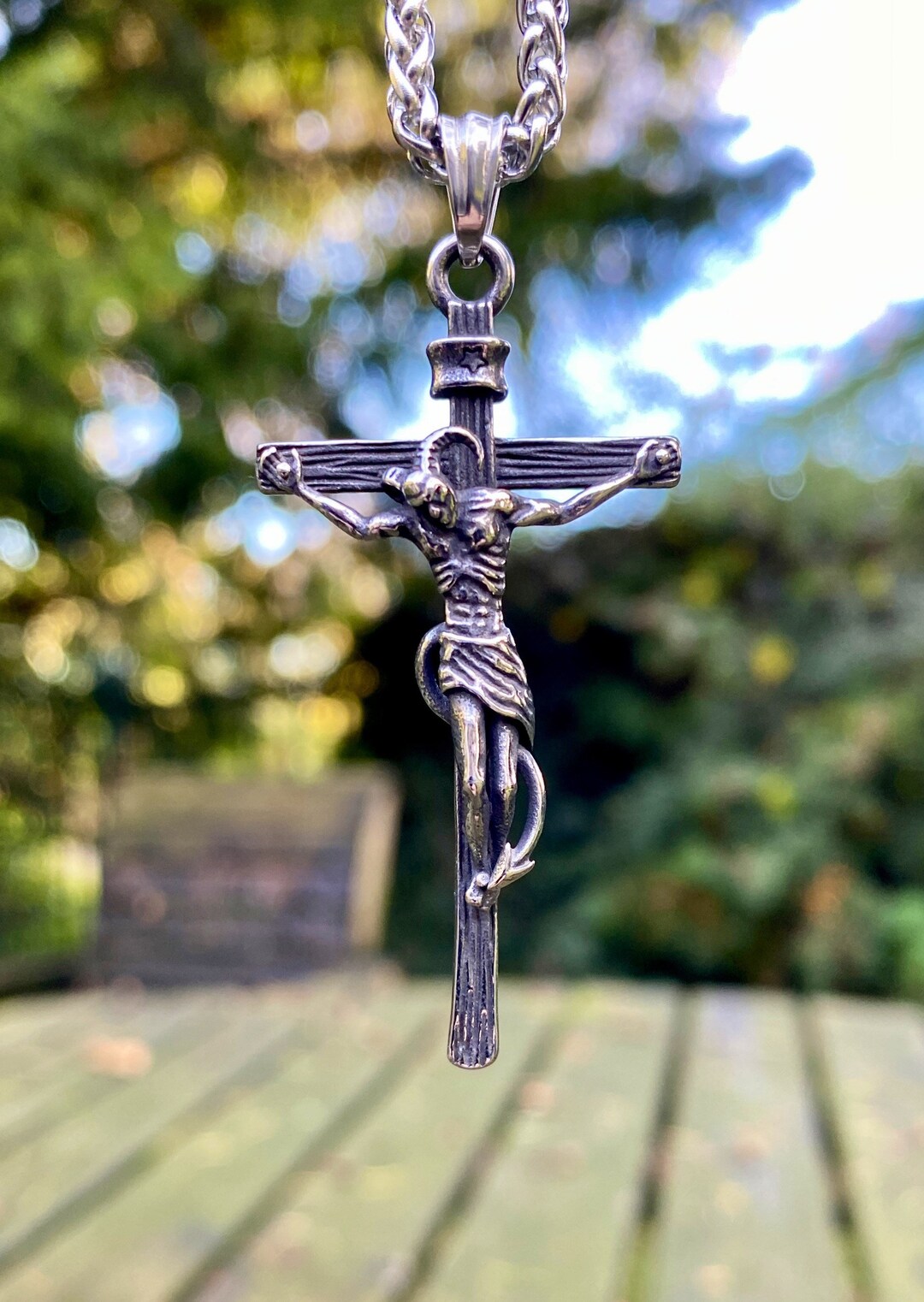 Stainless Steel Devil Crucifix Pendant Necklace - Etsy