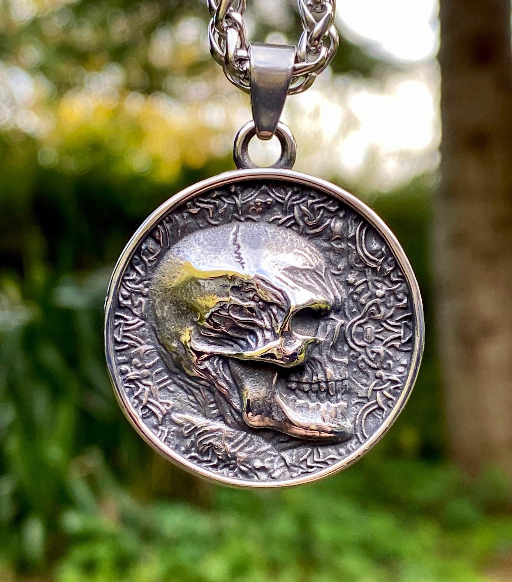 Double Sided Stainless Steel Skull Pendant Necklace - Etsy