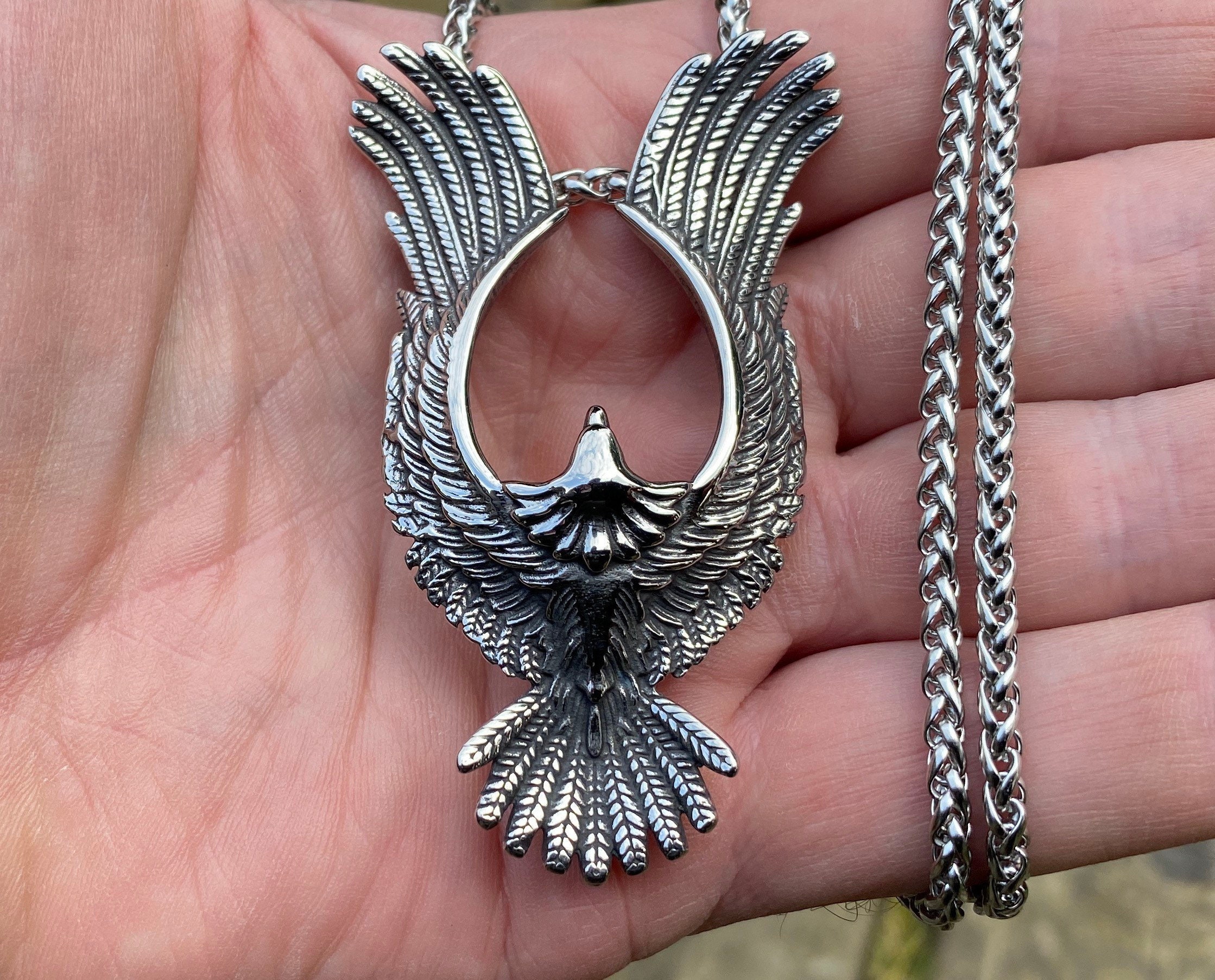 Large Stunning Stainless Steel Raven Pendant Necklace - Etsy