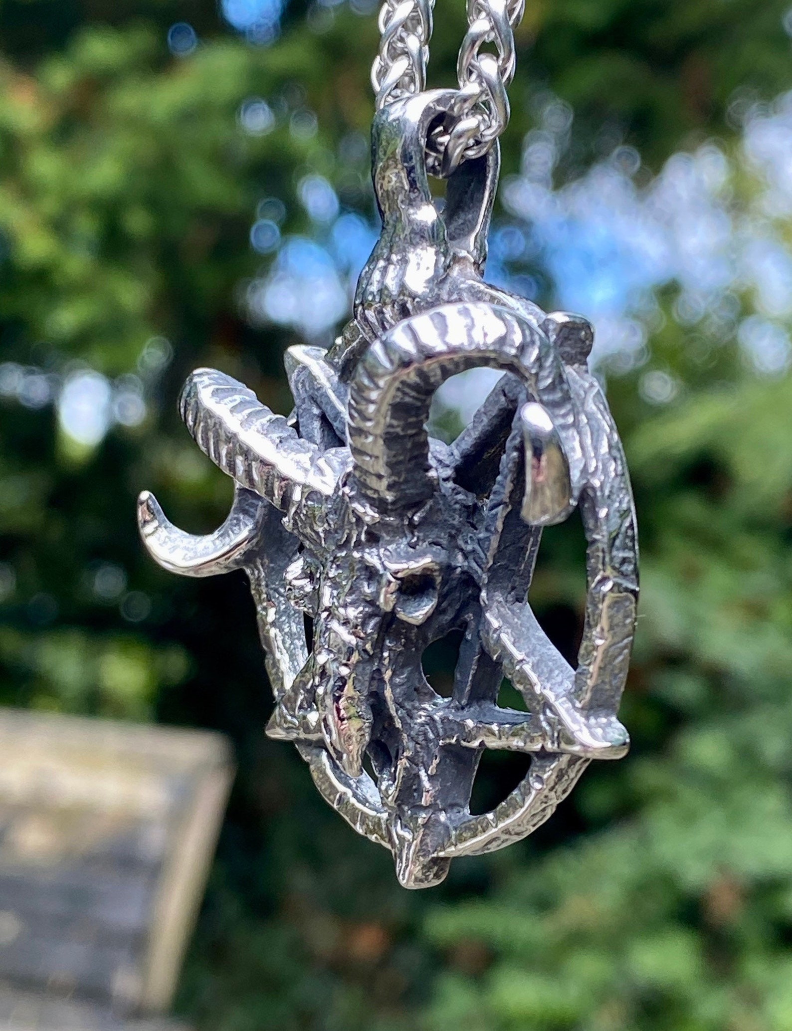 Large Heavy Stainless Steel Pentagram and Ram Skull Pendant - Etsy