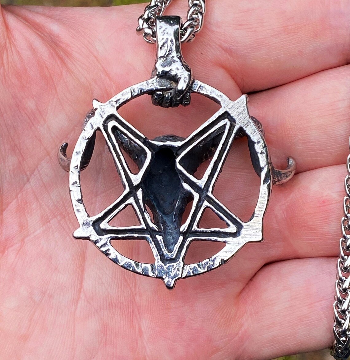 Large Heavy Stainless Steel Pentagram and Ram Skull Pendant - Etsy