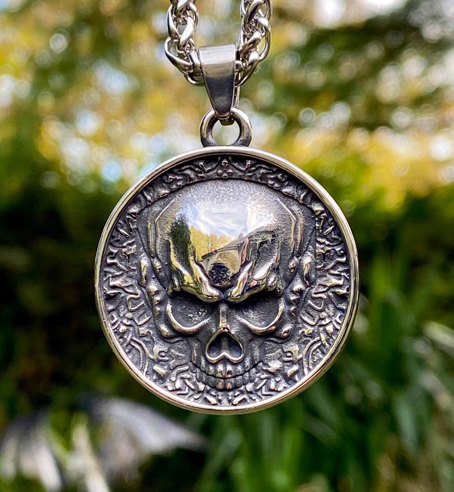 Double Sided Stainless Steel Skull Pendant Necklace - Etsy