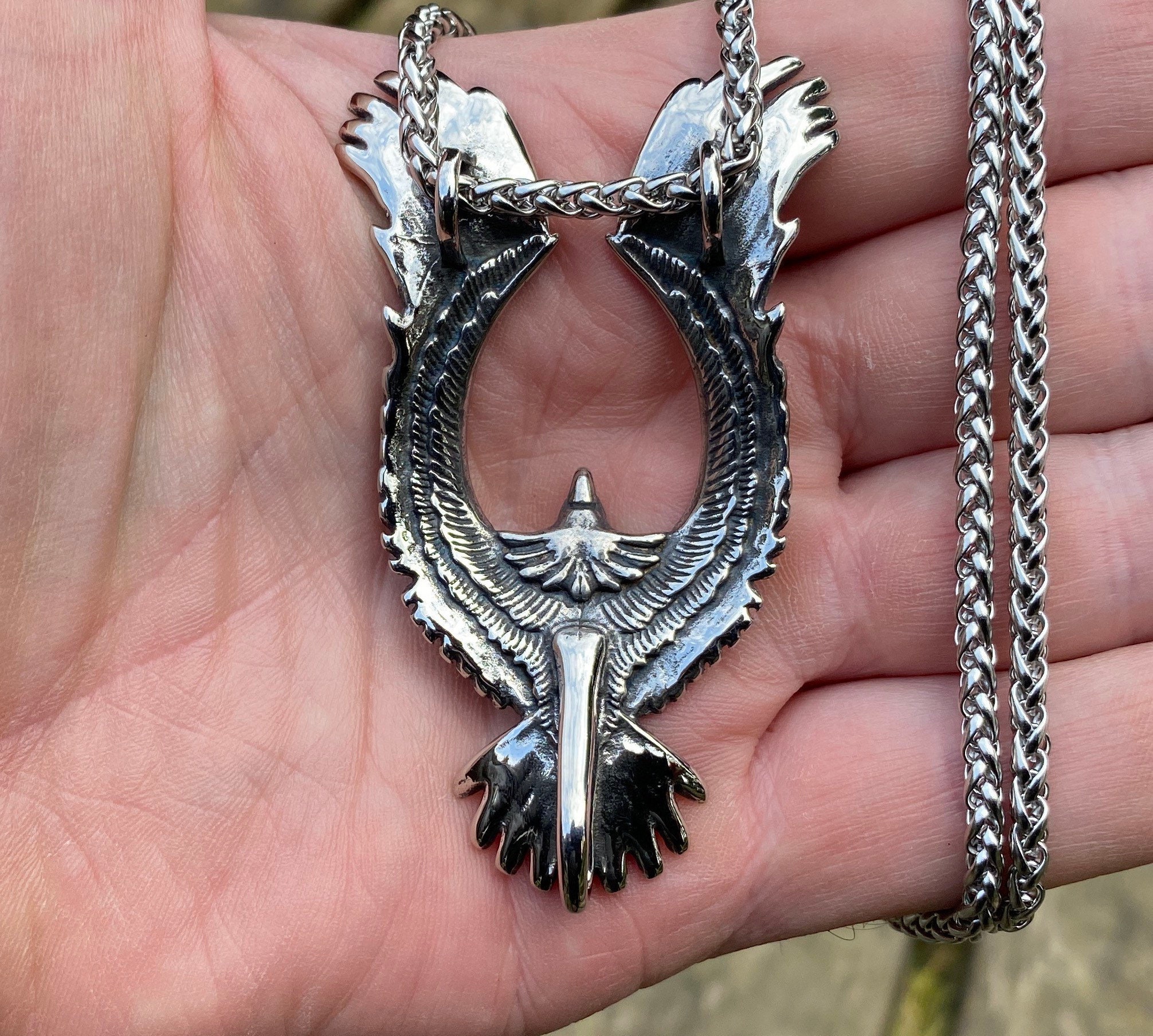 Large Stunning Stainless Steel Raven Pendant Necklace - Etsy