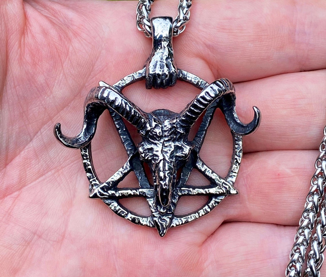 Large Heavy Stainless Steel Pentagram and Ram Skull Pendant - Etsy