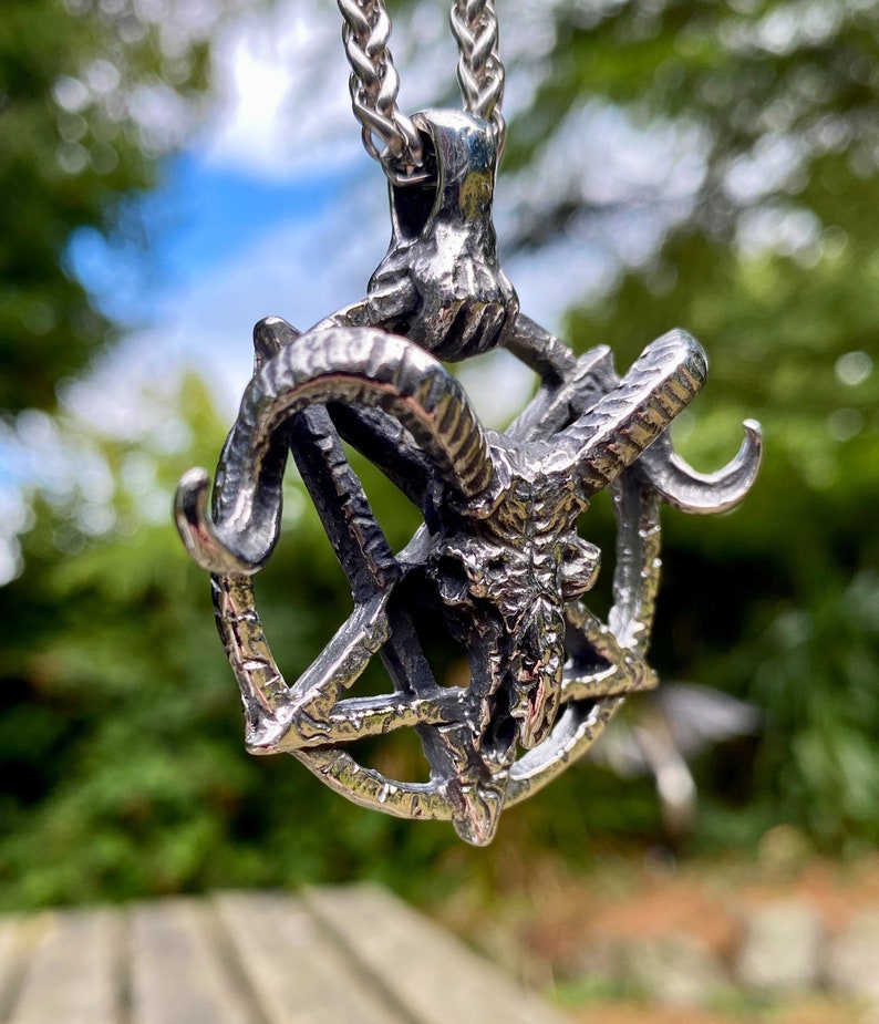 Large Heavy Stainless Steel Pentagram and Ram Skull Pendant - Etsy