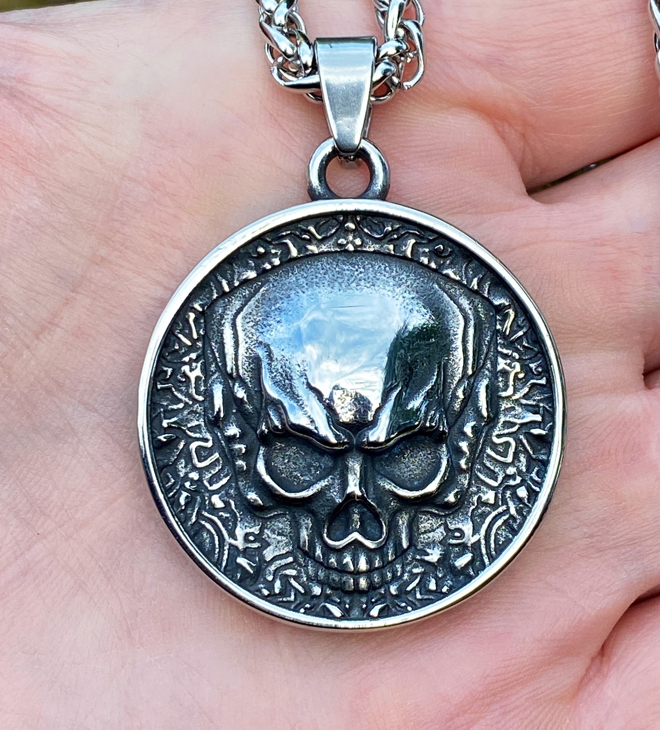 Double Sided Stainless Steel Skull Pendant Necklace - Etsy