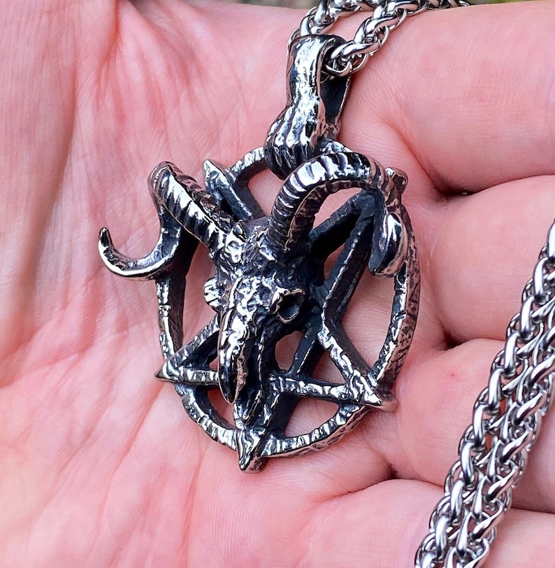 Large Heavy Stainless Steel Pentagram and Ram Skull Pendant - Etsy