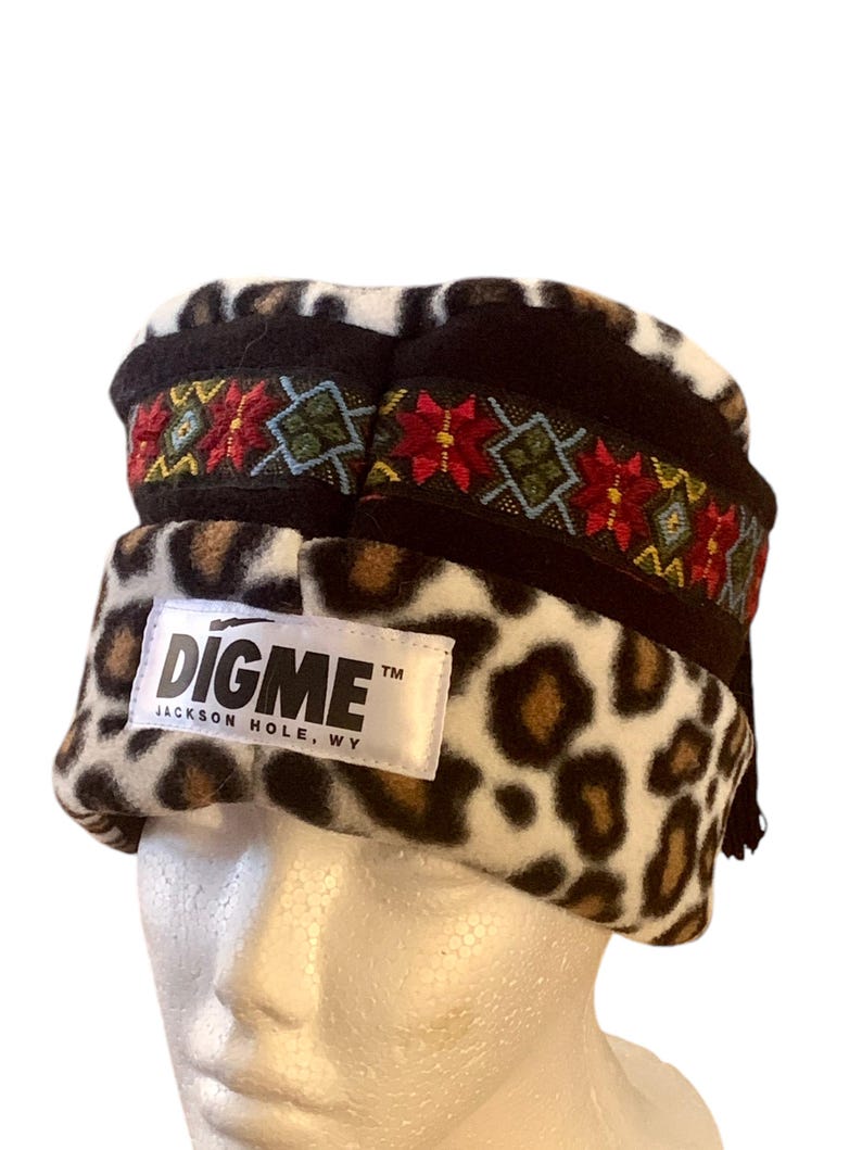 Made in Wyoming. Unisex Polar Fleece Hat: Norwegian Wool Trim, Leopard ...