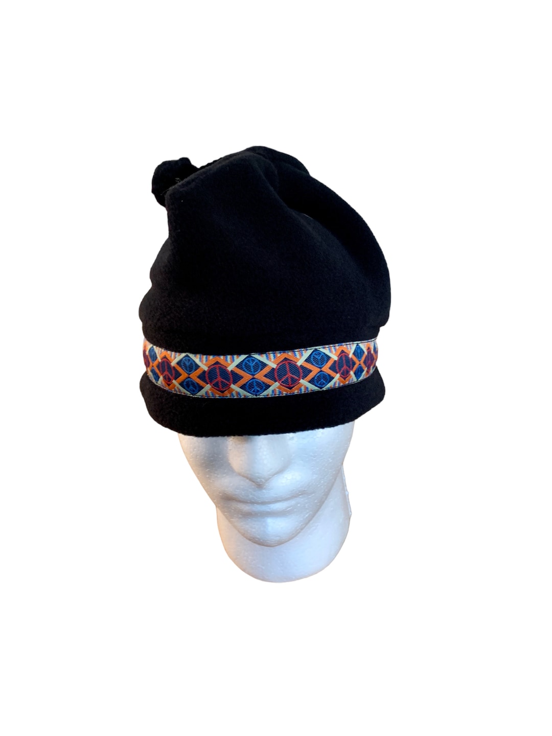 DIGME Black Malden Mills Polar Fleece Beanie Hat. Peace Sigh Trim ...