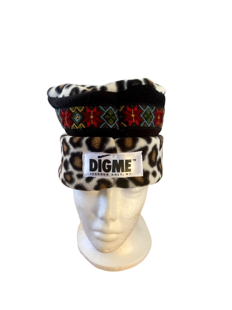 Made in Wyoming. Unisex Polar Fleece Hat: Norwegian Wool Trim, Leopard ...