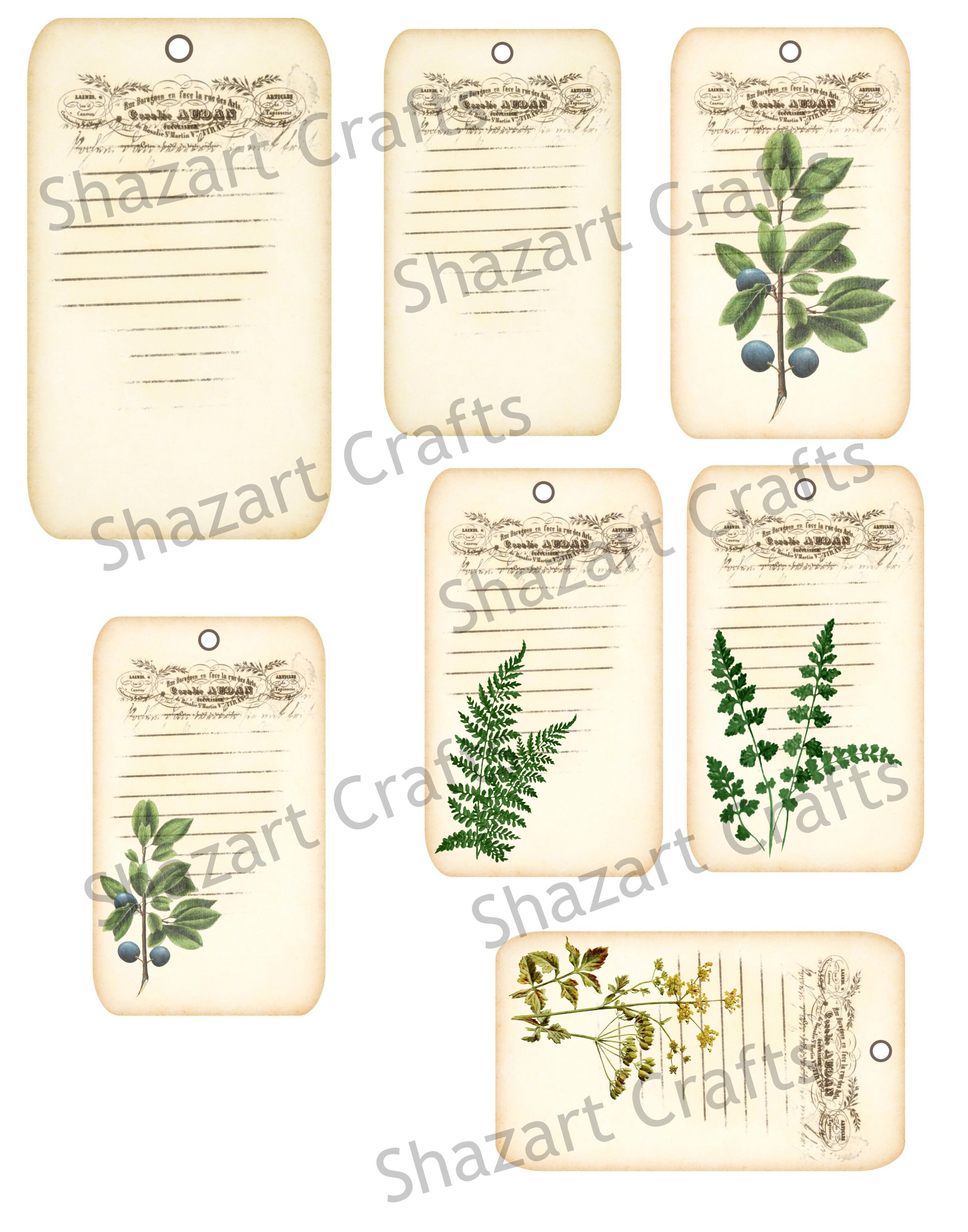 Botanical Tags Vintage Leaf Tags Journal Tags Foliage Junk - Etsy