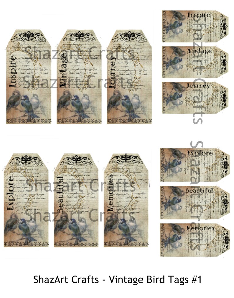 Vintage Bird Tags Ephemera Scrapbooking Junk Journals Embellishment ...