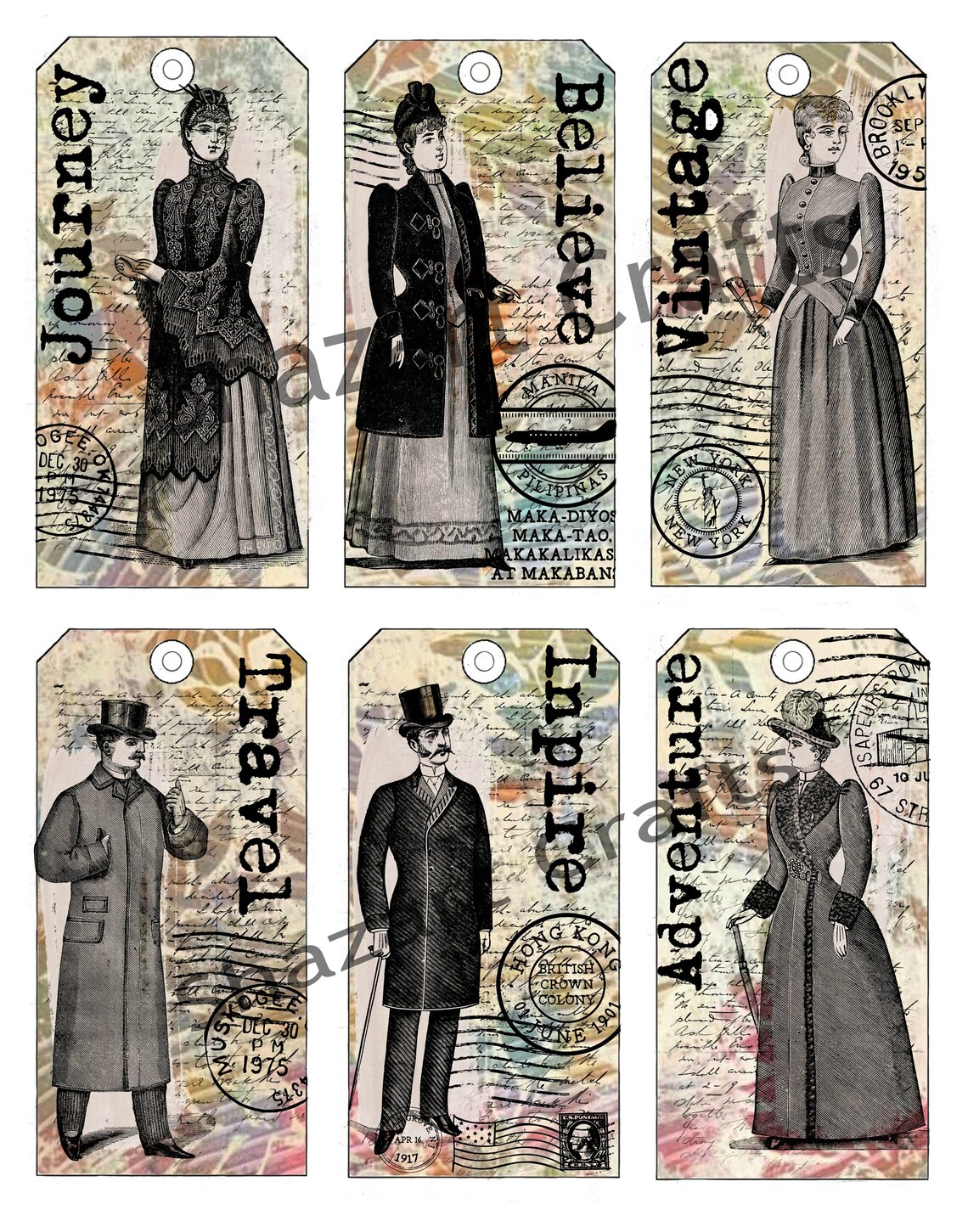 Vintage Gentleman & Lady Tags, Printable Download , Vintage Ephemera ...