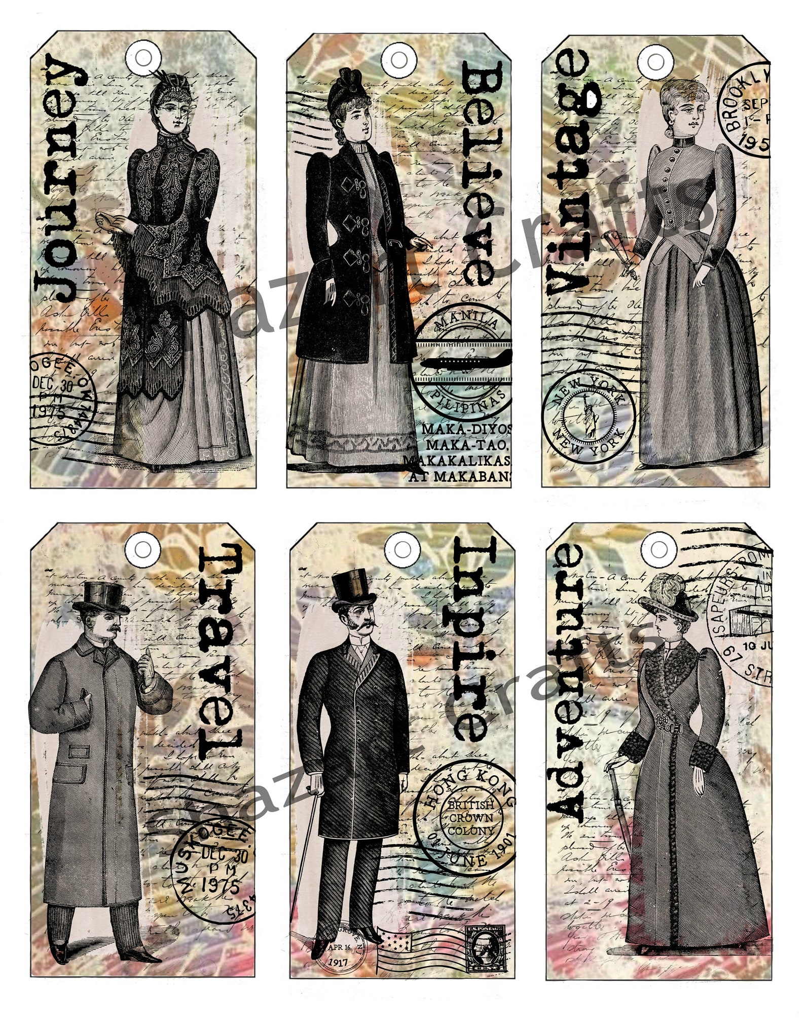 Vintage Gentleman & Lady Tags, Printable Download , Vintage Ephemera ...
