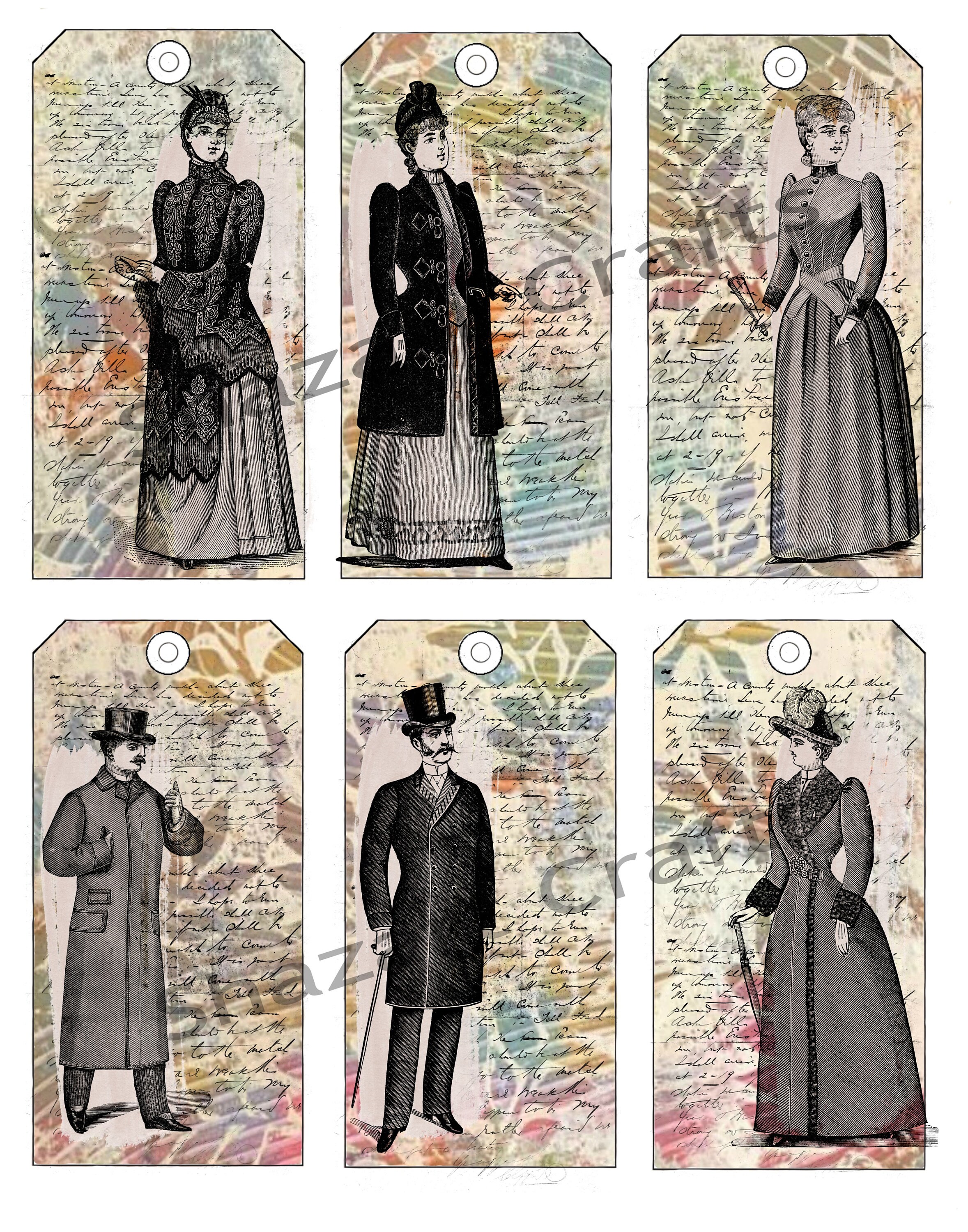 Vintage Gentleman & Lady Tags, Printable Download , Vintage Ephemera ...