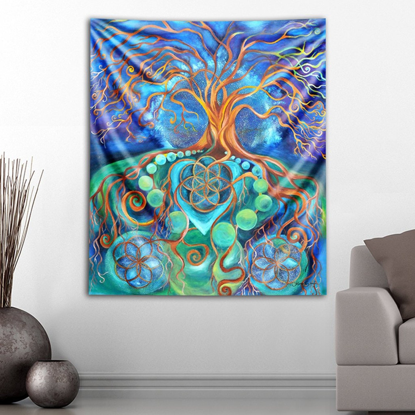Tree of Life Tapestry, Wall Hanging, Tapestry, Seed of Life Wall ...