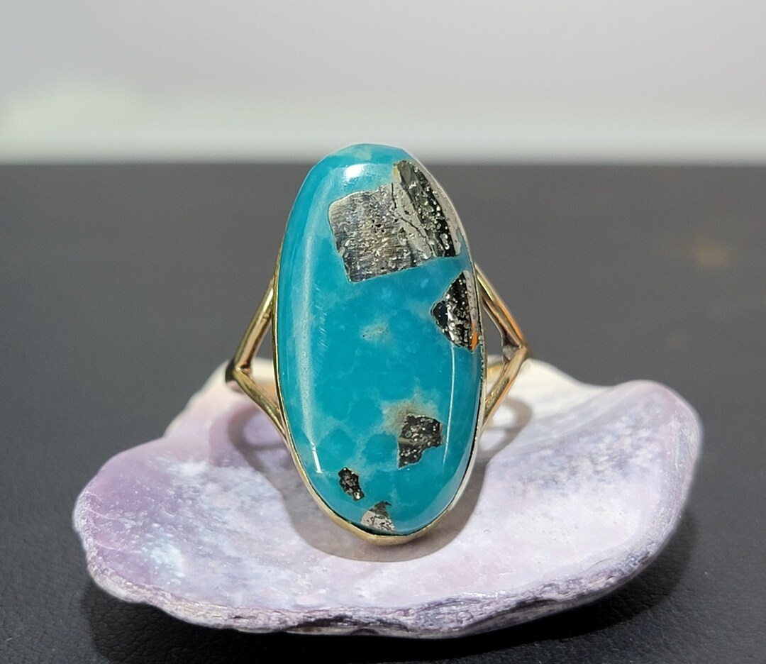 Translucent Blue Turquoise Ring size 6 14k Gold, Rare Gemstone With ...