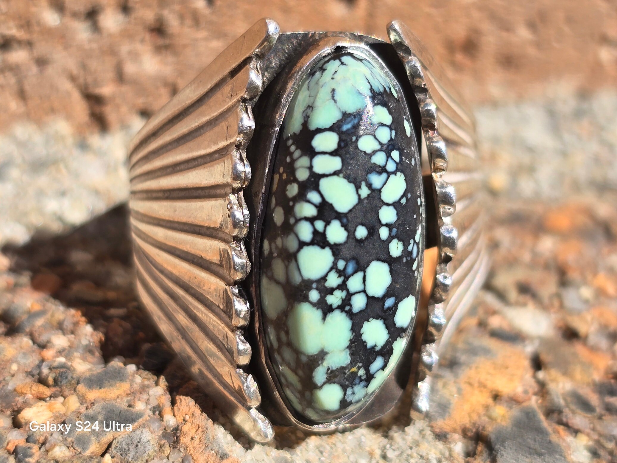 Mans Ring Sterling Silver Chunky Ring With New Lander Chalcosiderite Green Gemstone Handmade Western Jewelry Gift Etsy UK