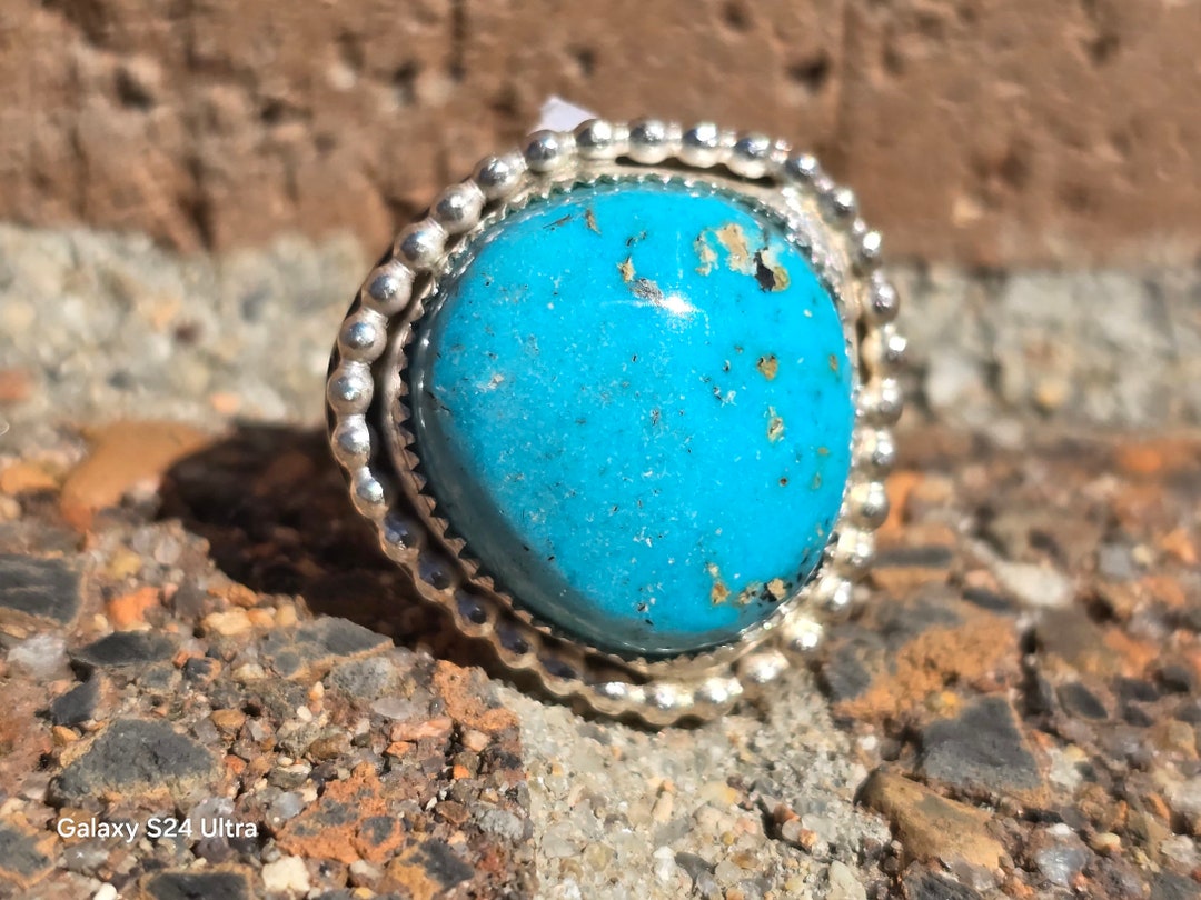 Genuine Burtis Blue Turquoise Silver Ring, Handmade Gift Ring, Size 10. ...
