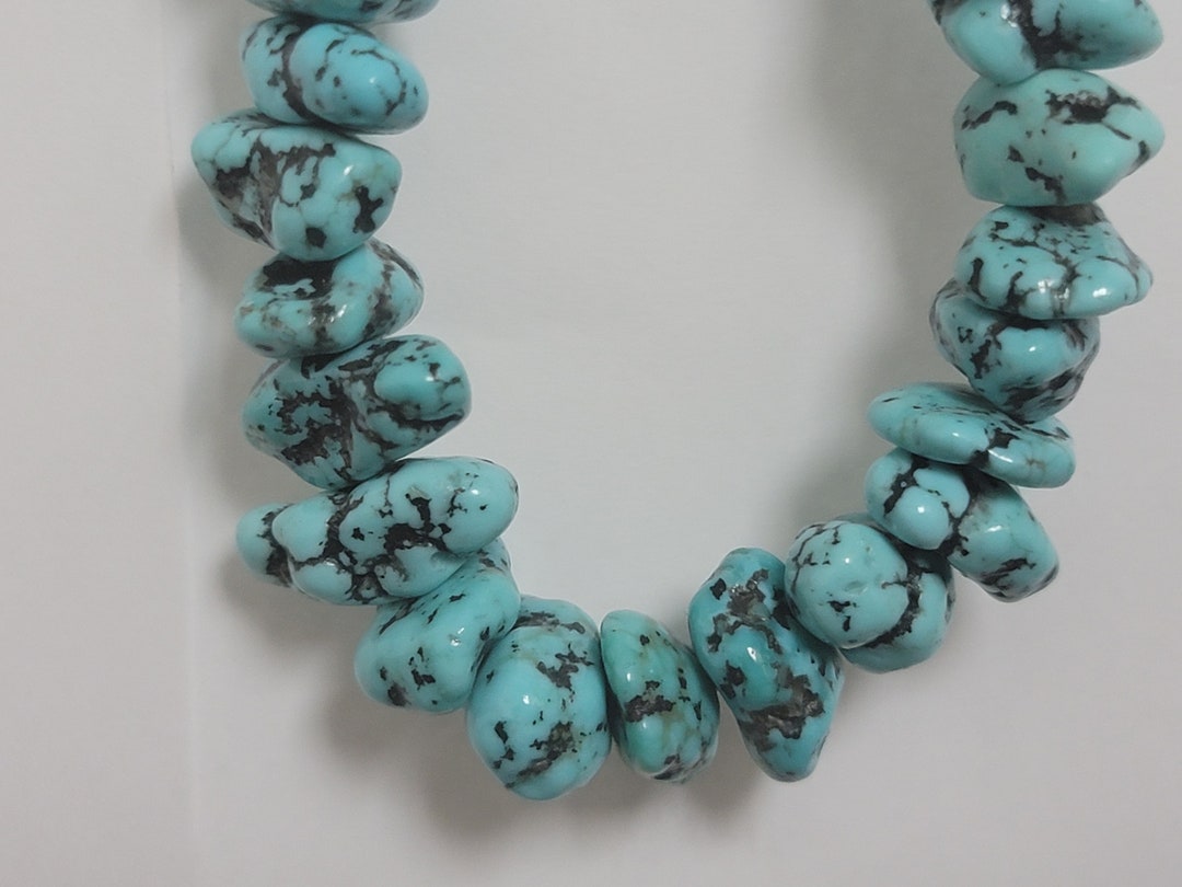 Beaded Turquoise Necklace, Vintage Turquoise Nuggets, Brown Heishi ...