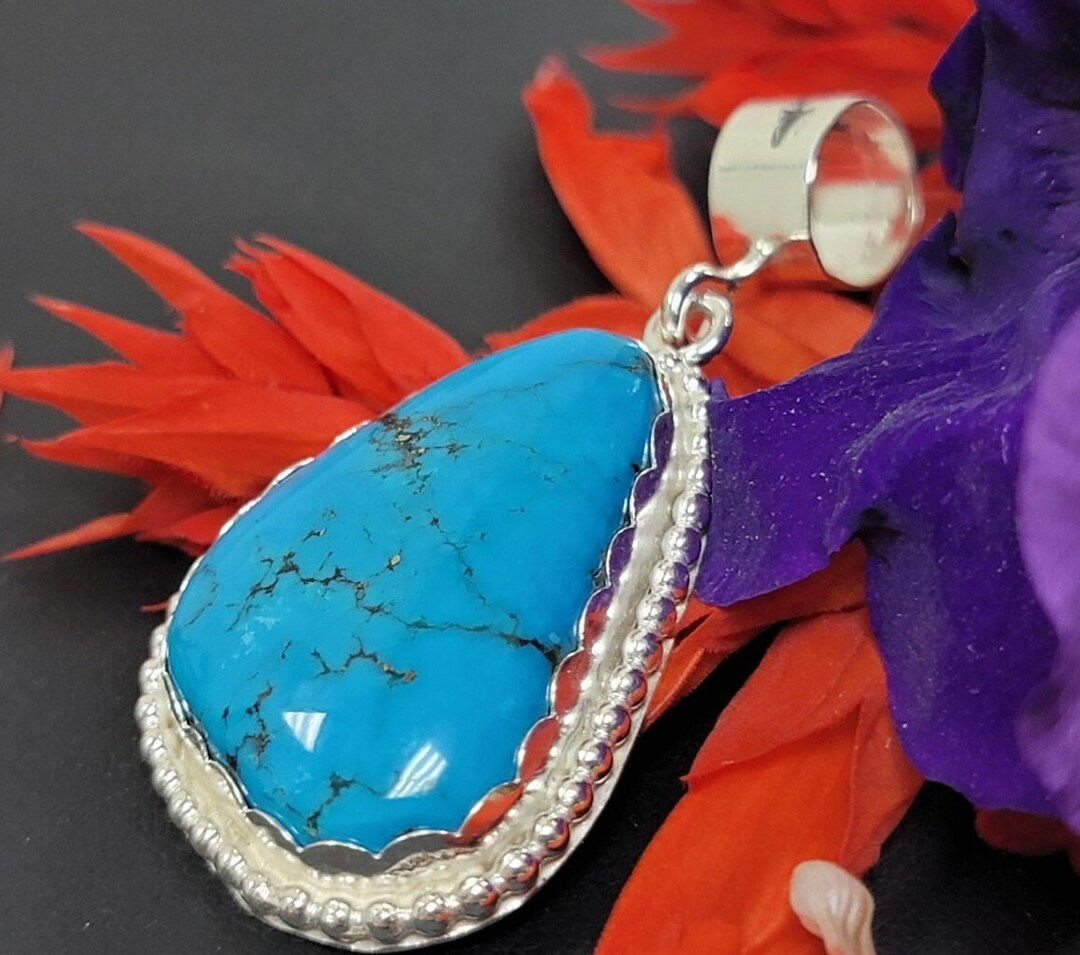 Blue Pyrite Turquoise Pendant, Kingman Turquoise Jewelry, Handmade ...