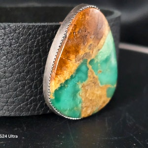 Green Turquoise Cuff, Black Leather Bracelet, Handmade Jewelry Gift for ...