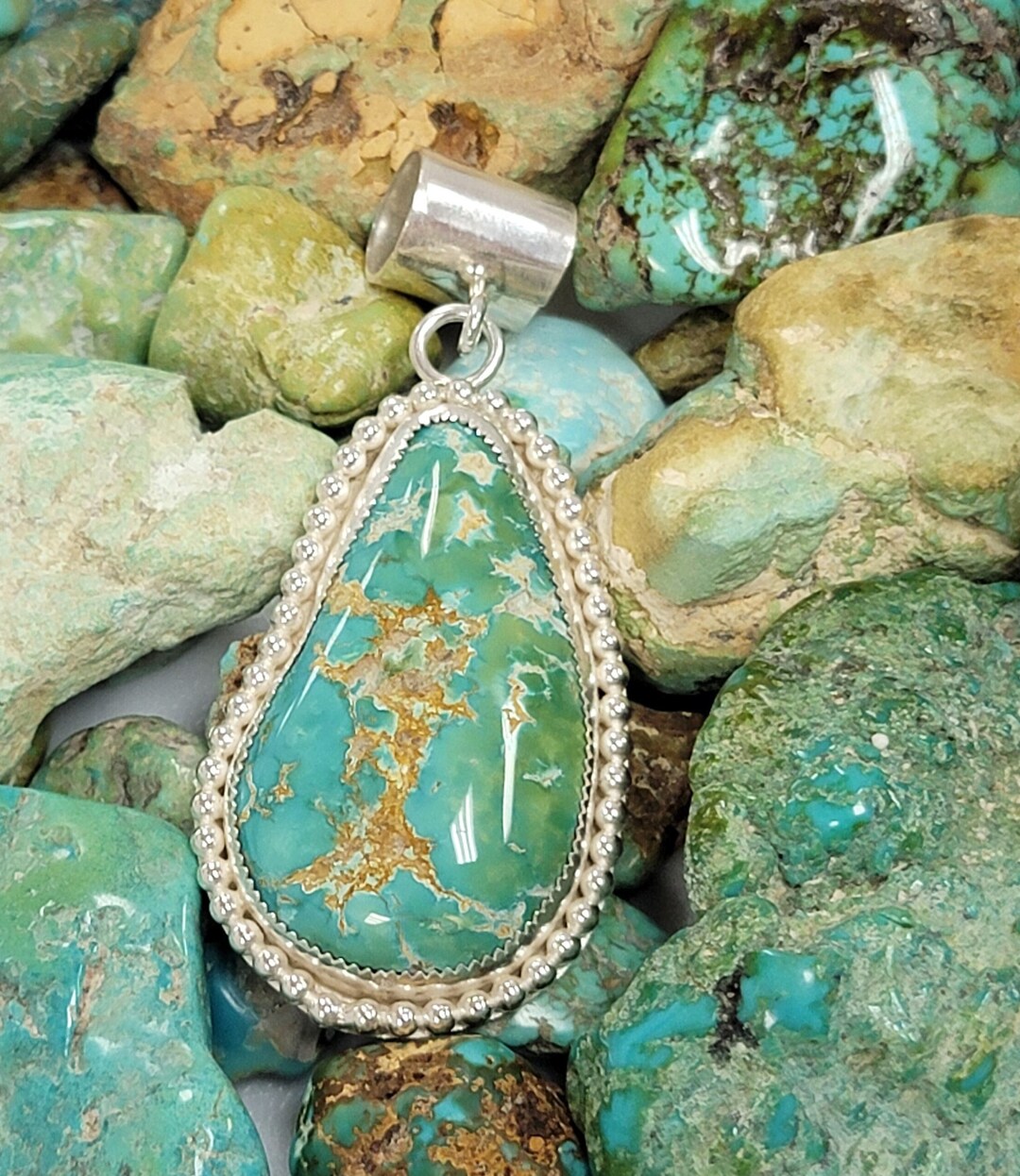 Stunning Blue Green Turquoise Pendant Handcrafted Southwest Jewelry ...