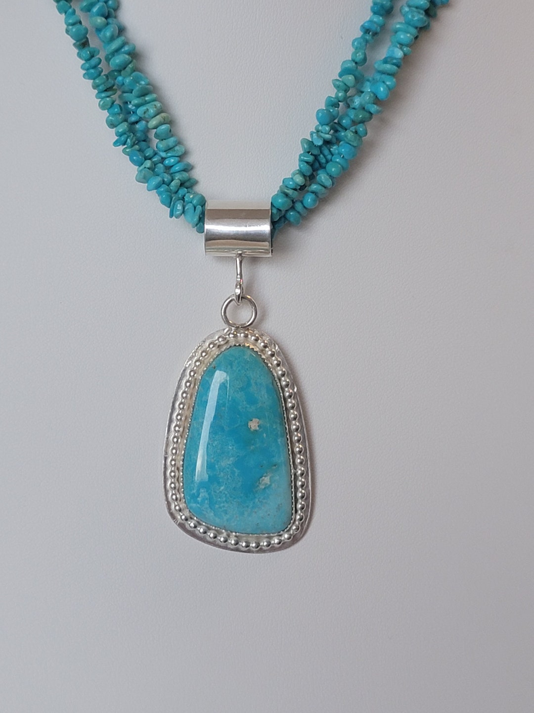 Large Turquoise Gemstone Pendant Set, Burtis Blue Untreated Turquoise ...