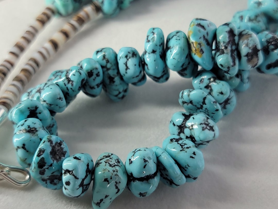 Beaded Turquoise Necklace, Vintage Turquoise Nuggets, Brown Heishi ...