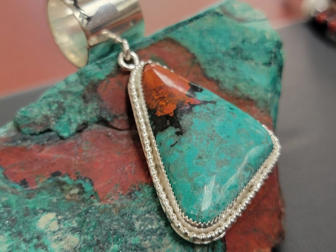 Sonoran Sunrise Pendant, Natural Chrysocolla Cuprite Stone, Handcrafted ...