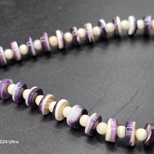 Wampum Beaded Necklace, Handmade Jewelry Gift, Purple Wampum Cherokee ...