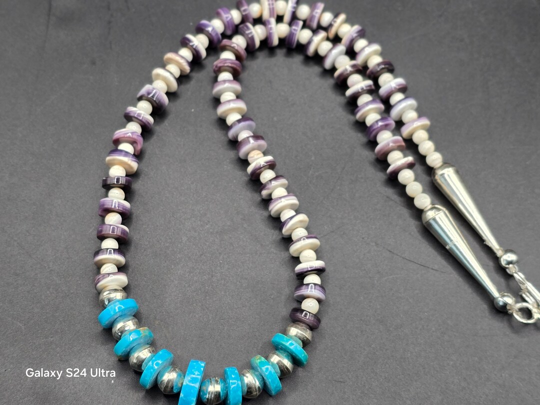 Wampum Beaded Necklace, Handmade Jewelry Gift, Purple Wampum Cherokee ...
