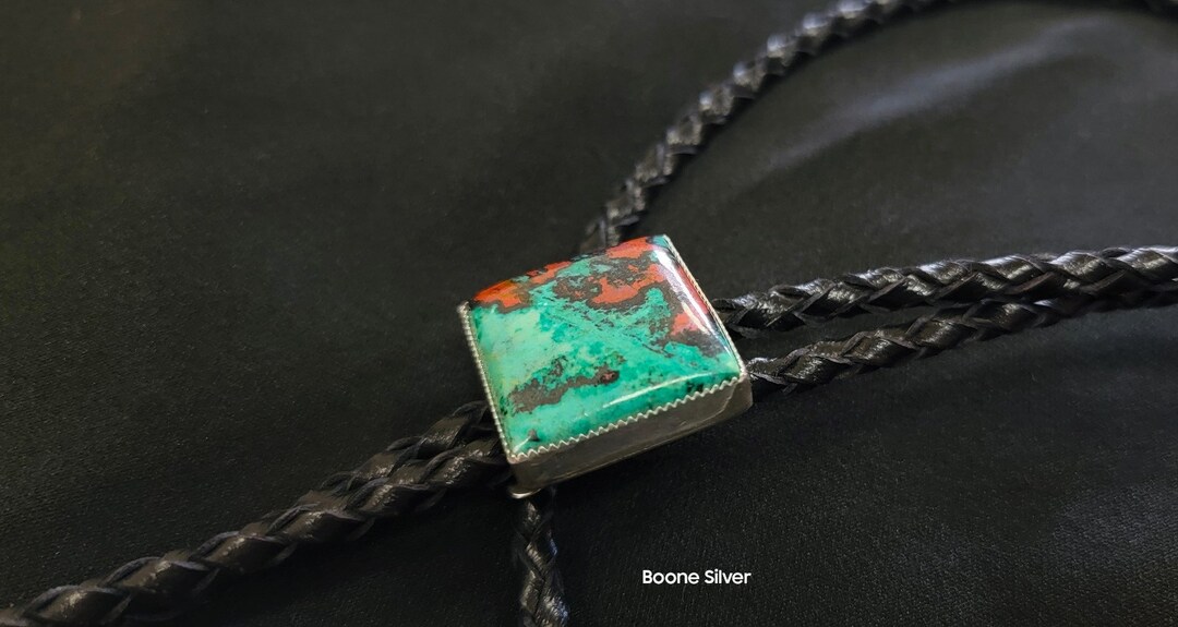 Mans Bolo, Sonoran Sunrise in Sterling Silver, Black Leather Western ...