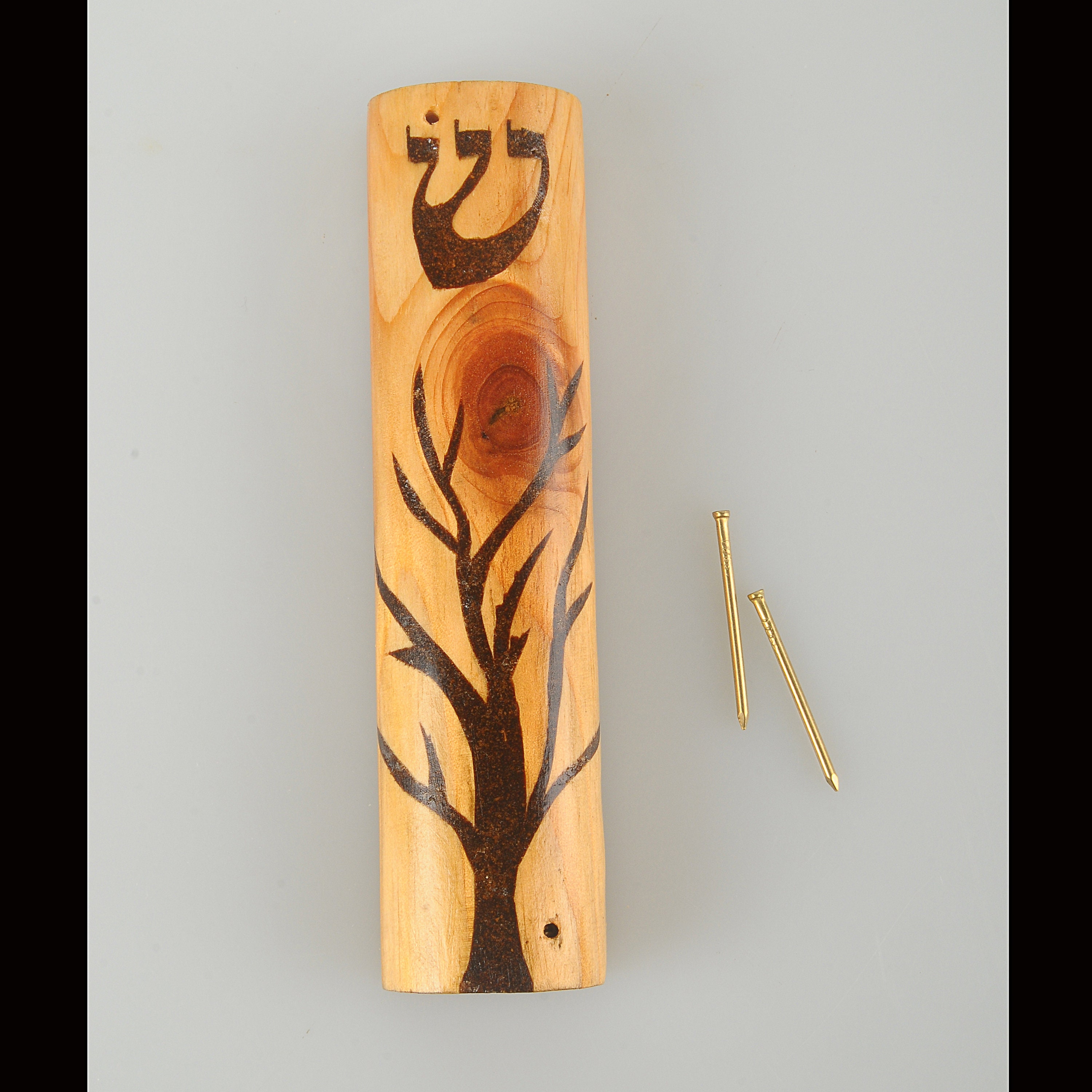 Sun and Tree Wood Carving Hand Crafted Pine Wood Mezuzot, Handmade ...