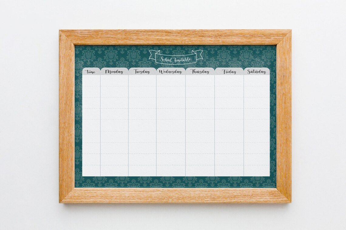 Printable School Timetable, Damask Pattern & Calligraphic Type ...