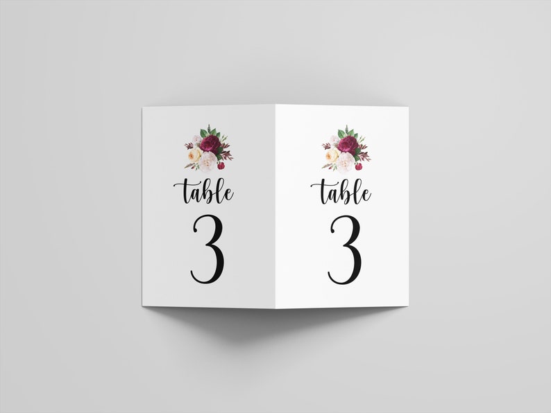 Printable Wedding Bi-fold A5 Table Numbers for 20 Tables | Calligraphic ...