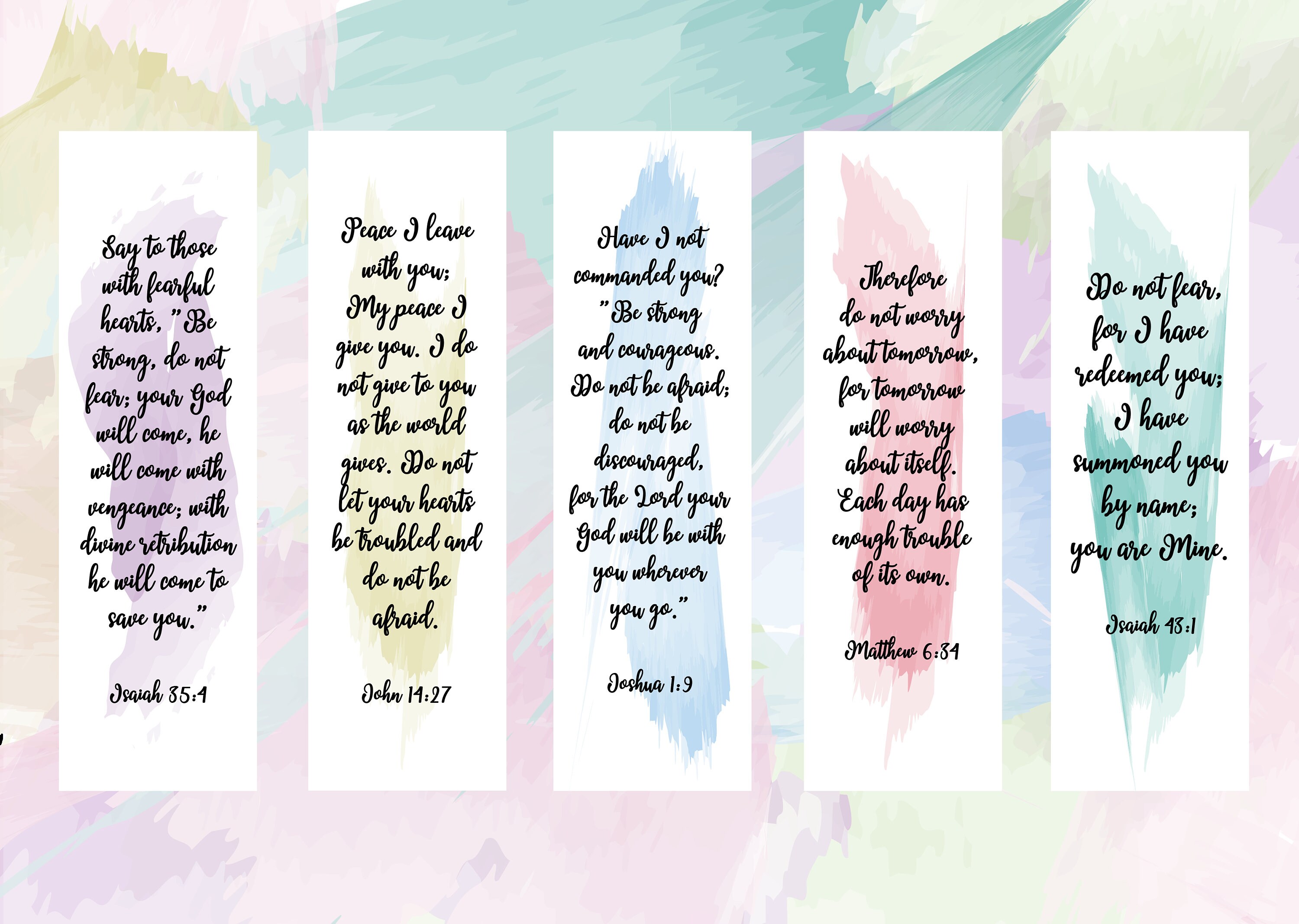 Pack of 25 Printable Fearless Bible Verse Bookmarks | Watercolor ...