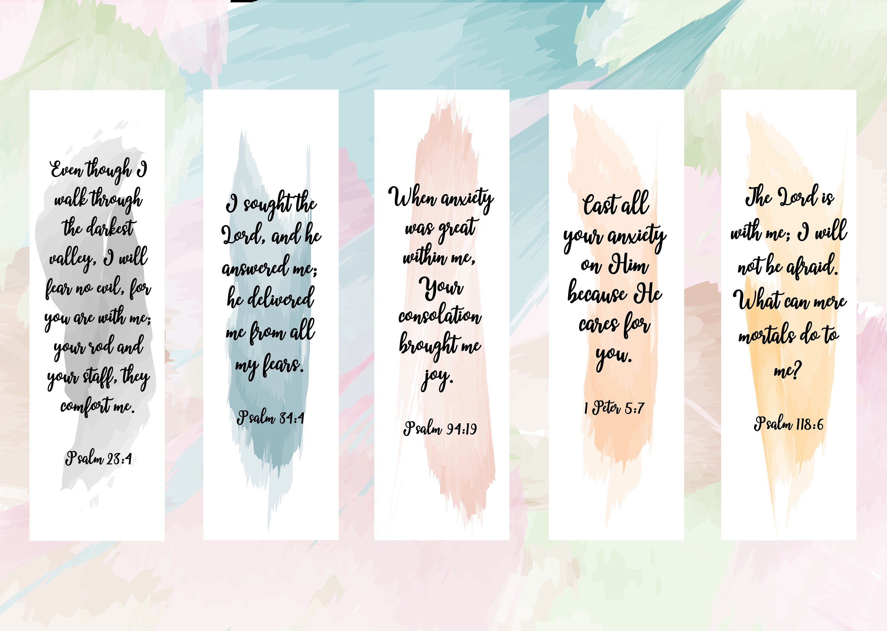 Pack of 25 Printable Fearless Bible Verses Bookmarks | Watercolor Brush ...