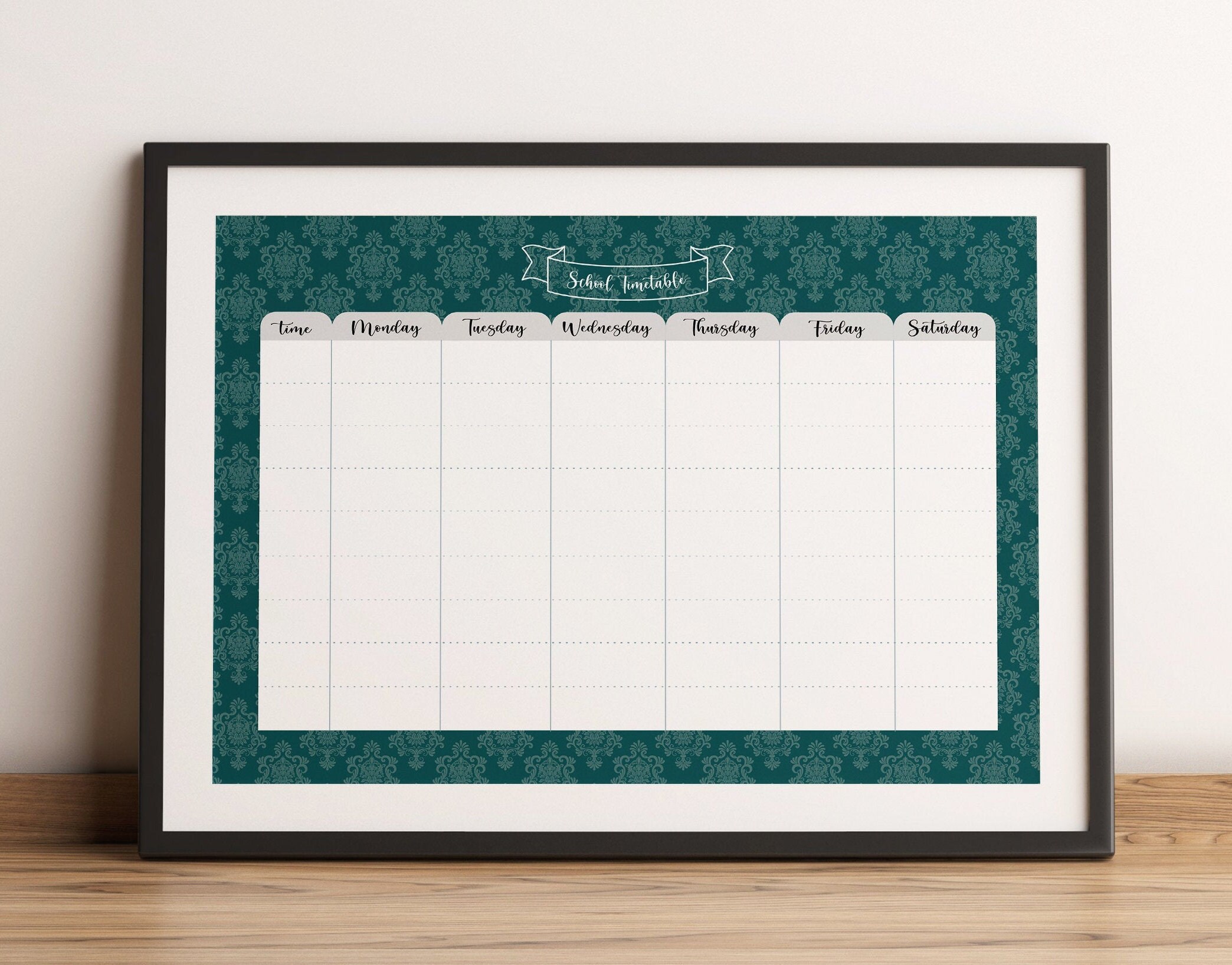 Printable School Timetable, Damask Pattern & Calligraphic Type ...