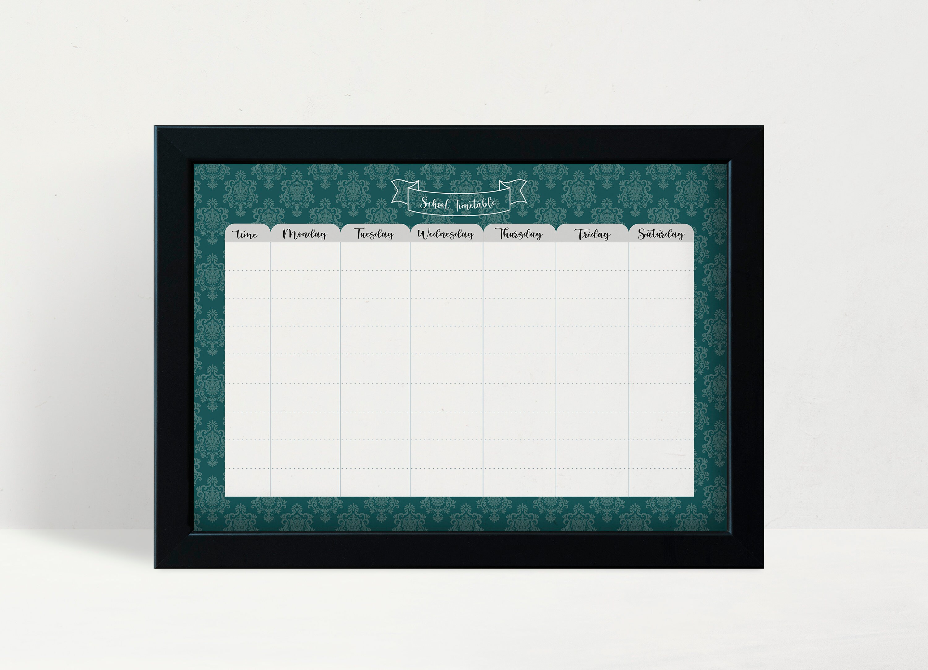 Printable School Timetable, Damask Pattern & Calligraphic Type ...