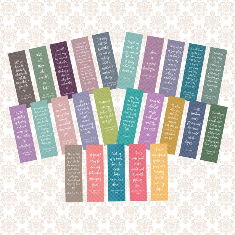 Pack of 25 Printable Inspiring Quotes Bookmarks Damask Pattern ...